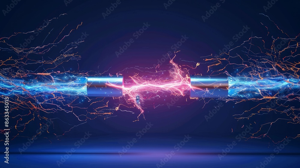 Electrical cable break with high voltage electric discharge Power line ...