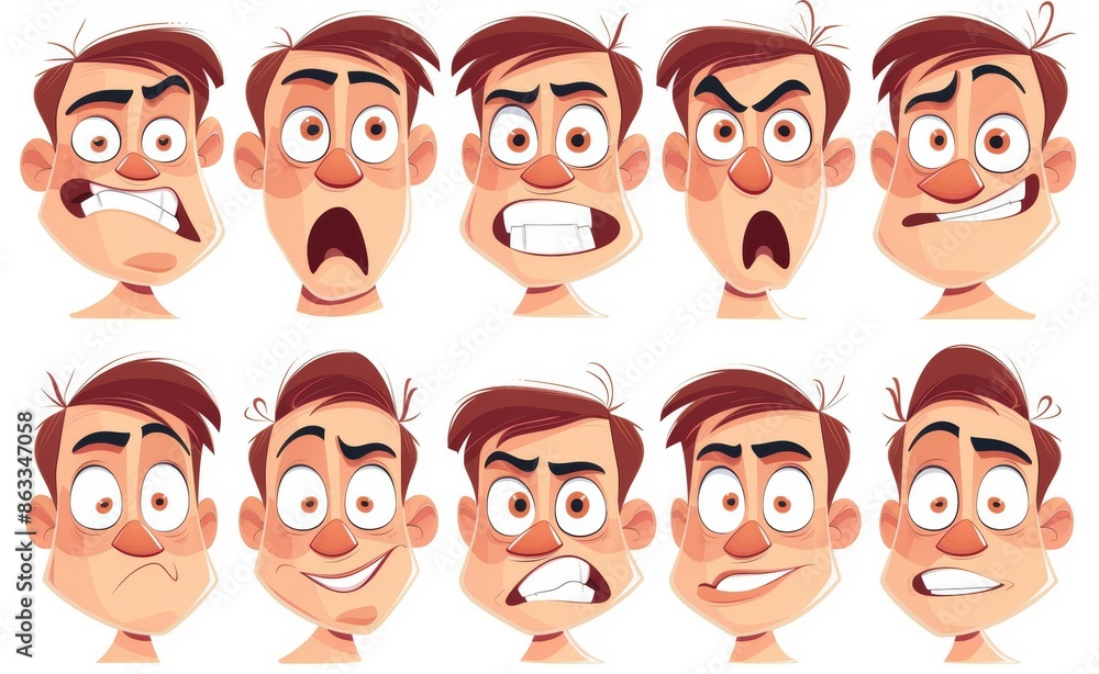 Cartoon characters with expressive eyes, mouths, and surprised ...
