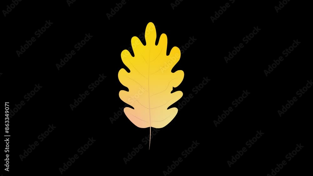 GOlden yellow and pink fall leaf rotating in 3D. Oak tree foliage in ...