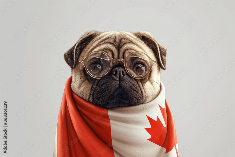 Cute funny pug dog wearing bandana with Canadian Flag. Creative concept ...