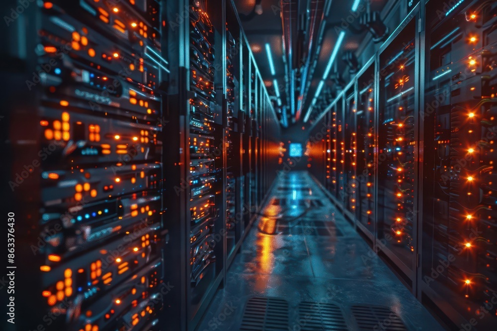 cryptocurrency mining farm rows of powerful gpu rigs with glowing leds ...