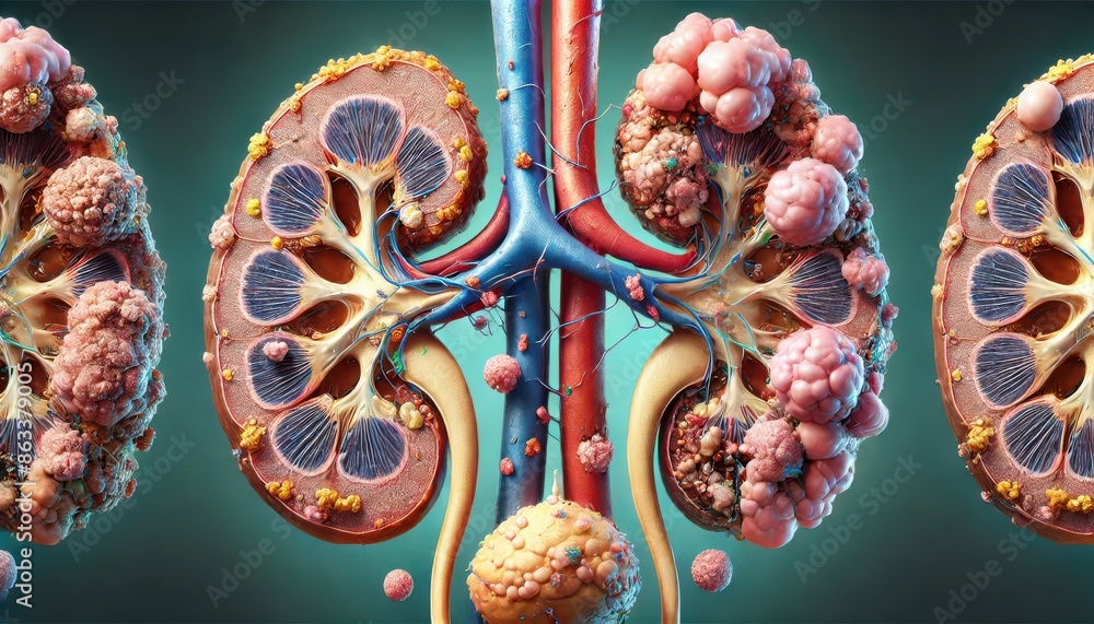 Detailed Anatomical Illustration Showcasing Polycystic Kidney Disease ...