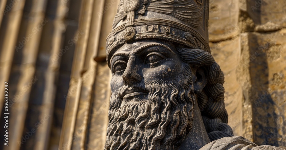 A statue of a bearded man with a hat on. Portrait of King ...