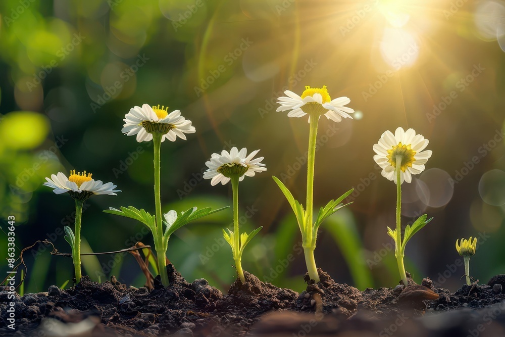 Ilustrace „floral life cycle timelapse sequence of daisy growth stages ...