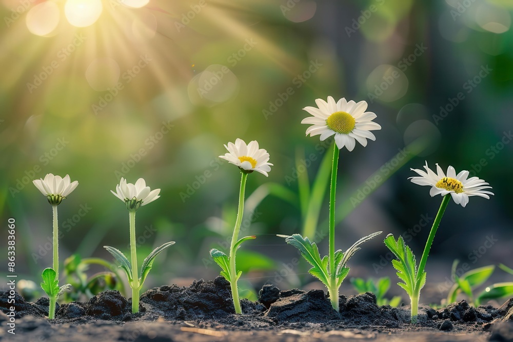 floral life cycle timelapse sequence of daisy growth stages from seed ...