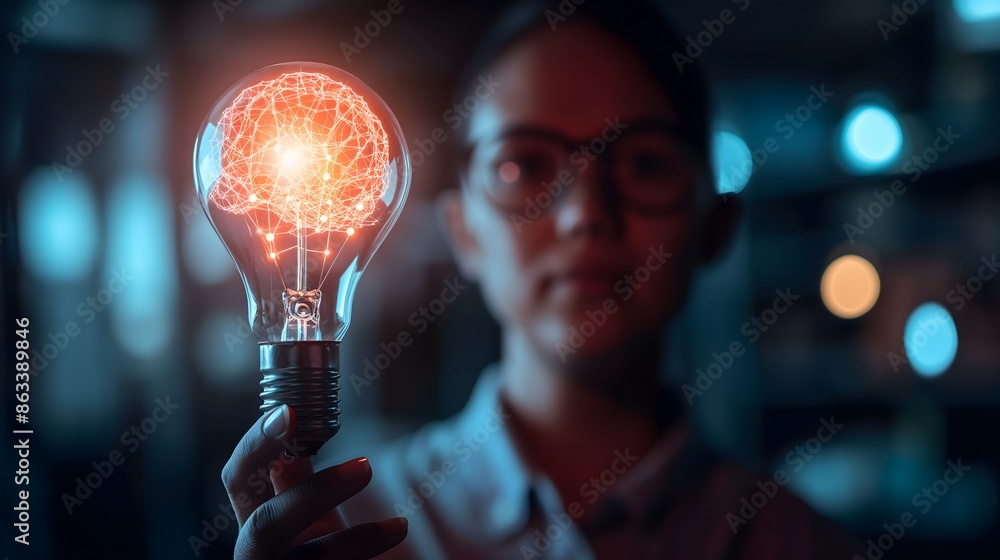 Foto de Someone solving an IQ test and his brain is transparent and the ...