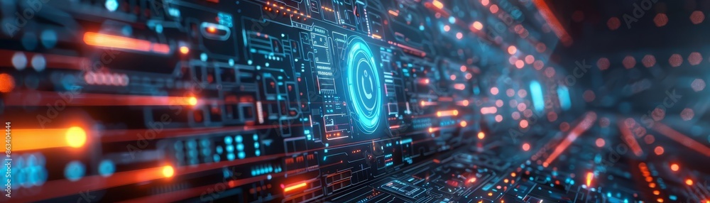 Cybersecurity breach, digital warning alert, encrypted data, futuristic ...