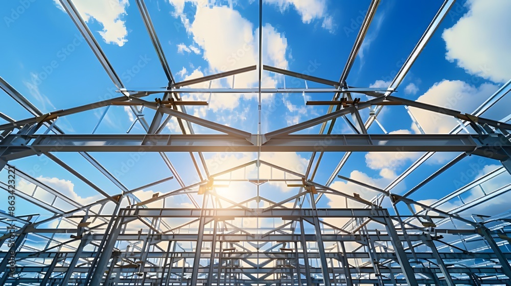 Steel roof structure for building construction. Metal roof structure of ...