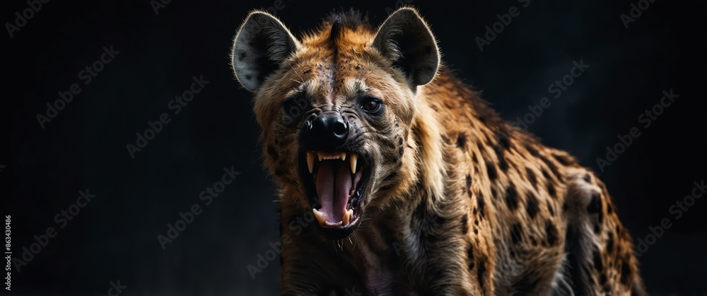fierce hyena on plain black background banner with copy space Stock ...