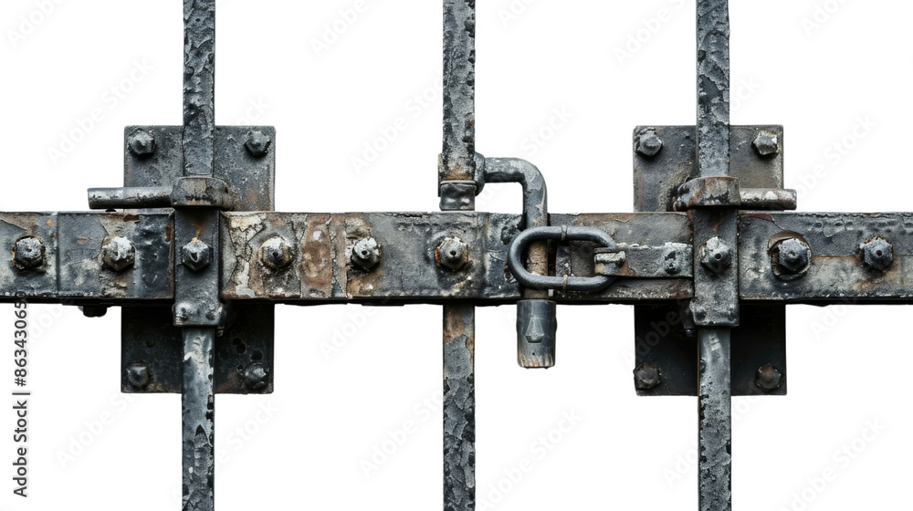 Steel metal bars with a lock in the prison on transparent background ...