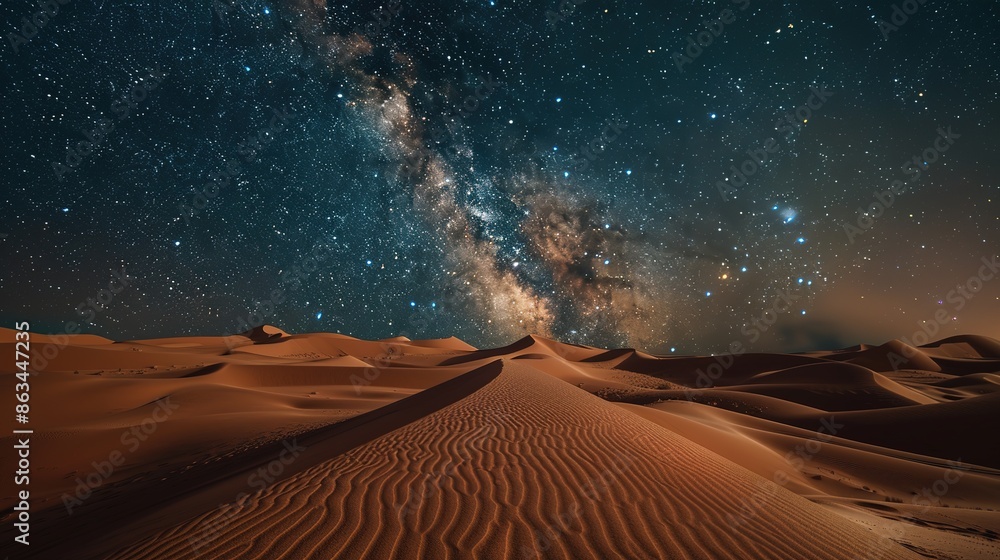 Astrophotography of a vast desert under a starry night sky with the ...
