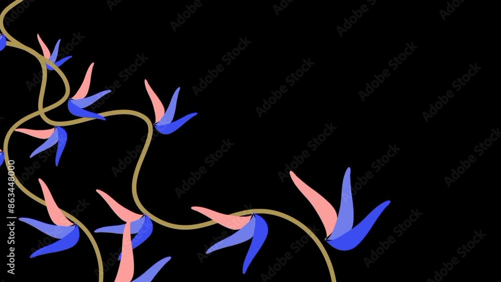 animated background of creeping plants or flowers with soft blue as a ...