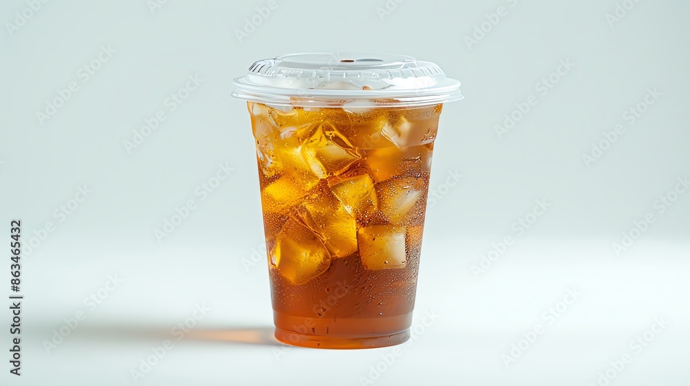 Clear plastic cup filled with Iced English Breakfast Tea and a lid ...
