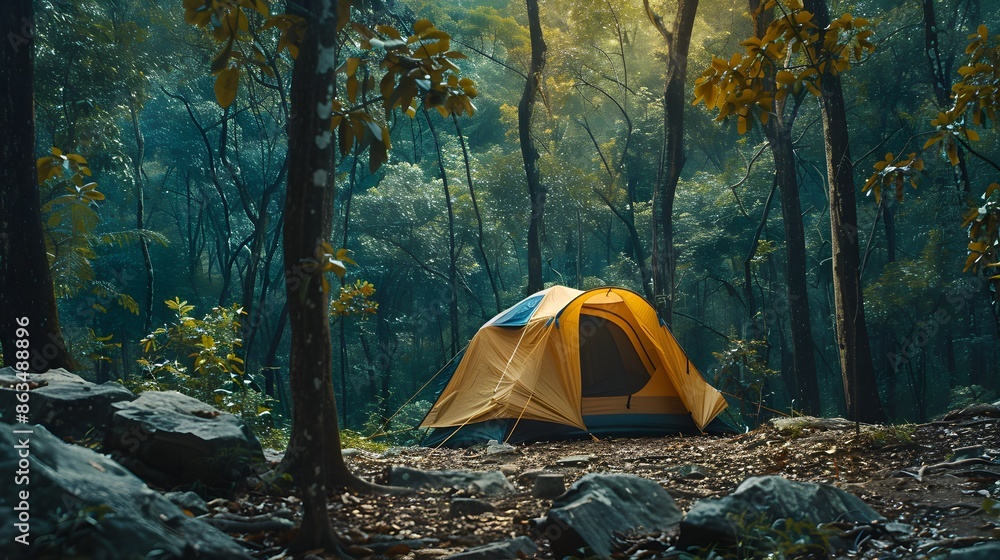 Camping tent campground in outdoor forest, nature background summer ...