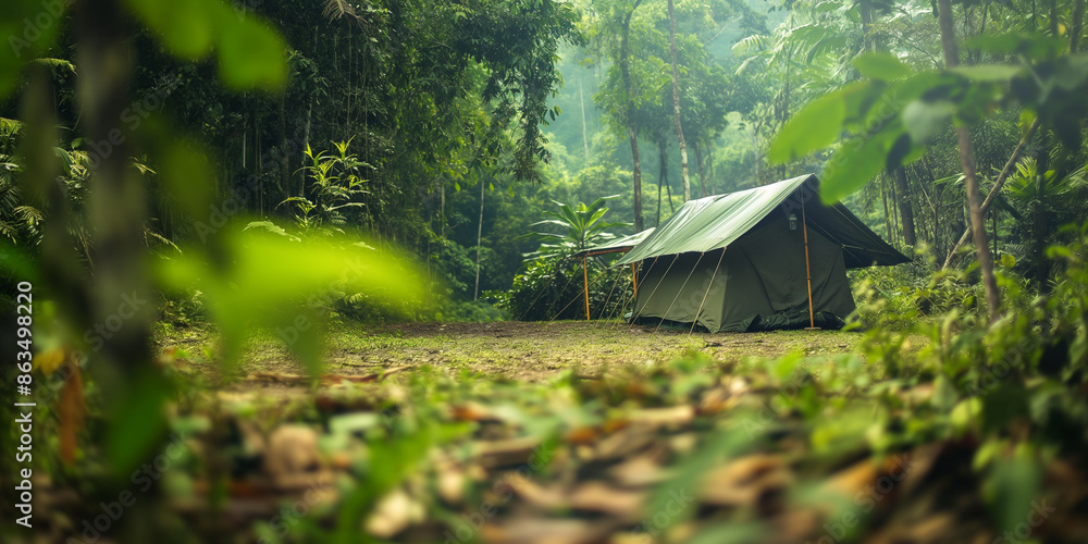 Jungle Expedition Camp Exciting blurred background image of a jungle ...