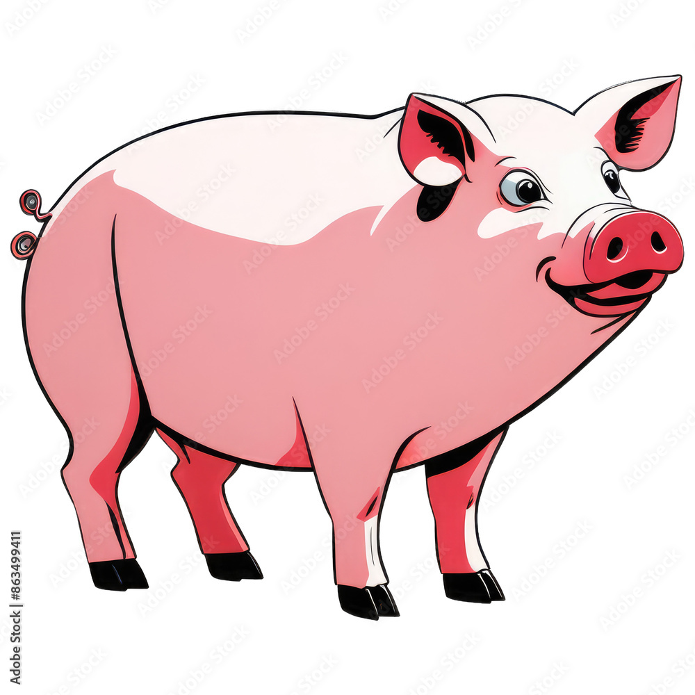 Cute Pink Pig Cartoon Character Standing PNG, Transparent Background ...