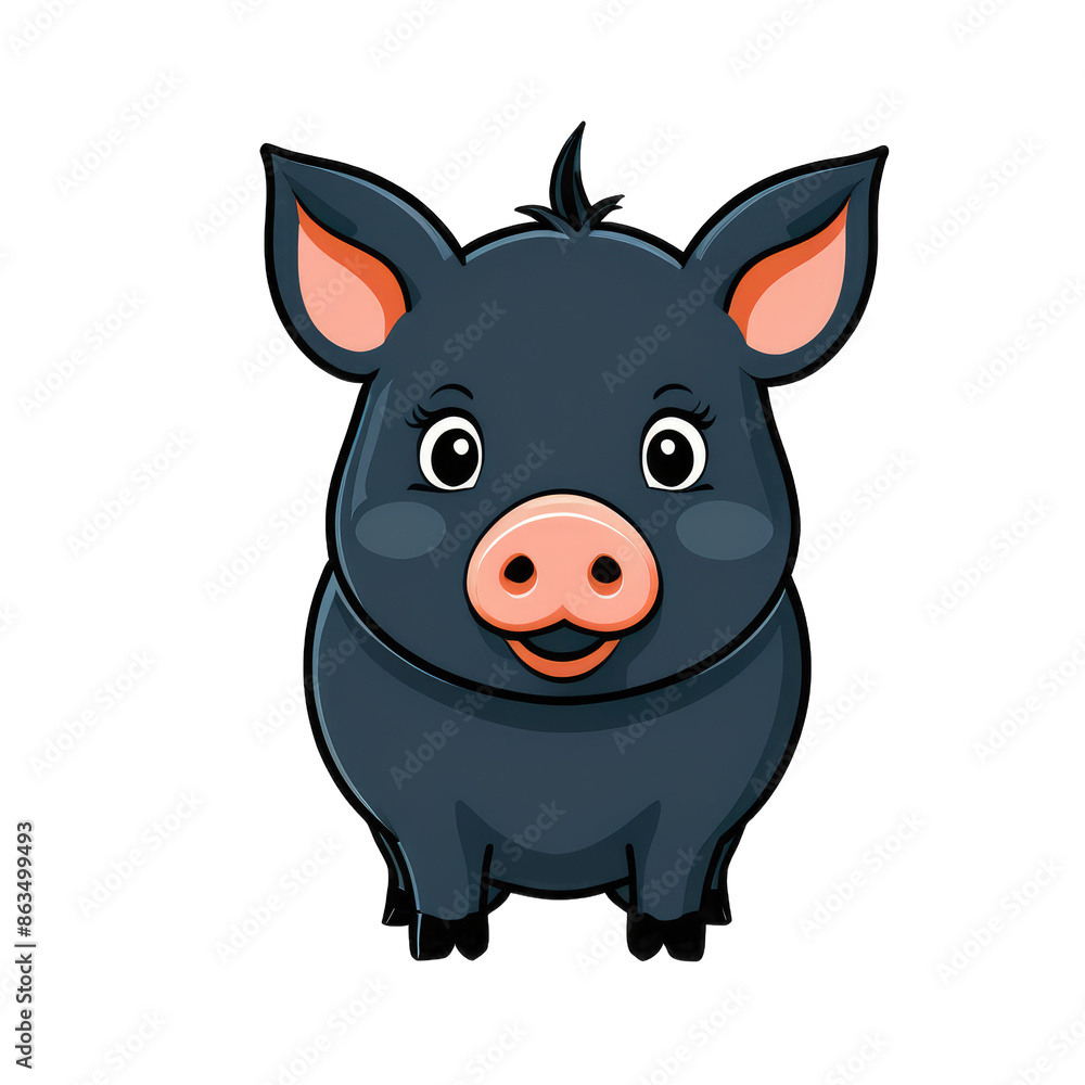 Cute Black Pig Cartoon Character PNG, Transparent Background, Happy Pig ...