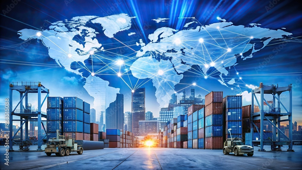 Dynamic interface of global supply chain management software, technology, logistics, data ...