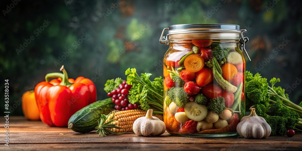 Jar filled with a variety of foods to preserve freshness and prevent ...