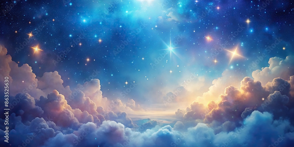 Spacial inspired background with dreamy clouds and twinkling stars ...