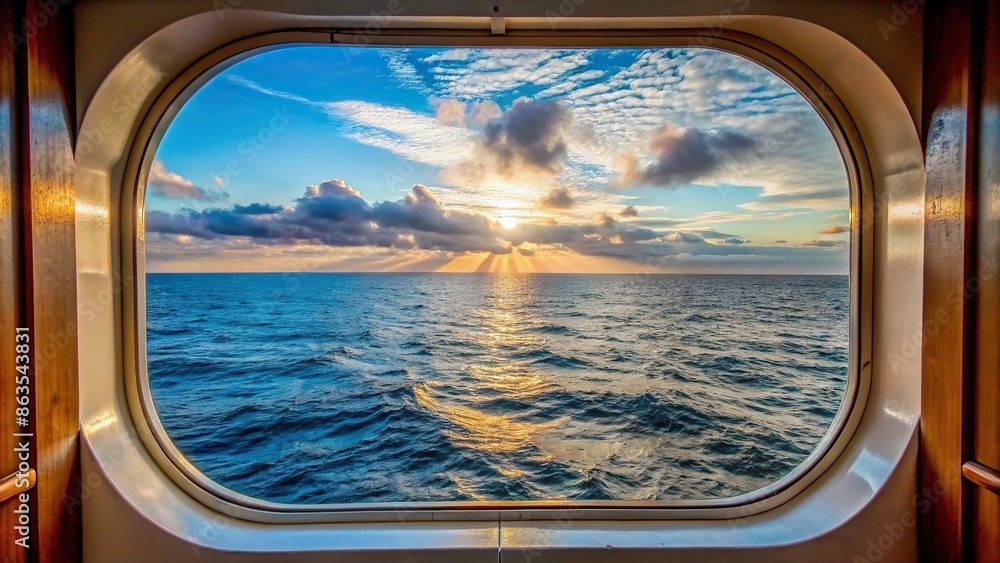 A breathtaking view from the window of a ship at sea, ocean, water ...