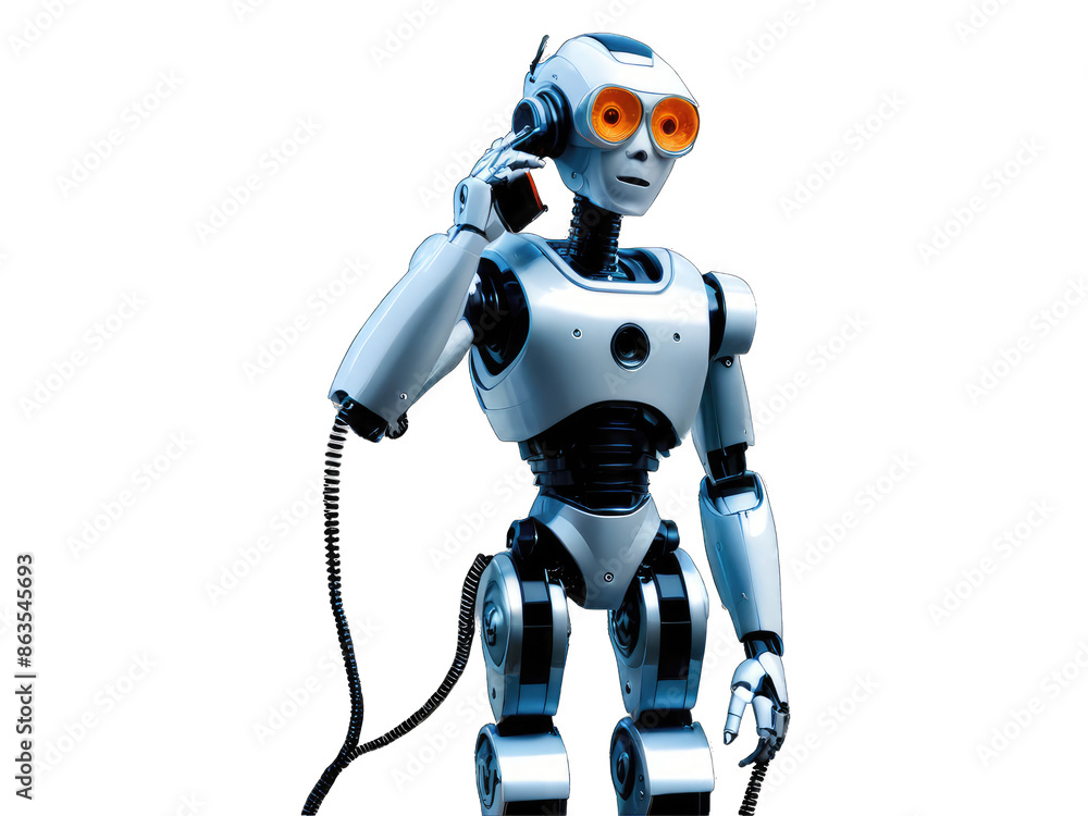 Robot Talking on the Phone, AI Robot Cartoon Character, Robot on Phone ...