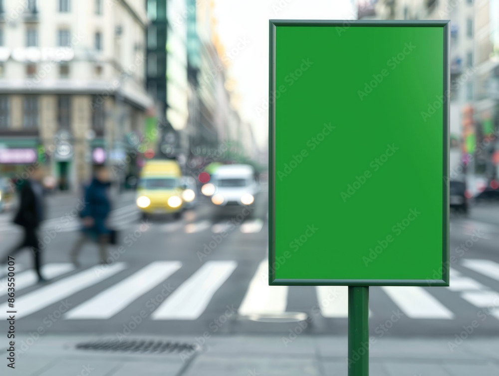 Vibrant Green Screen Advertisement Poster in Busy Urban Intersection ...
