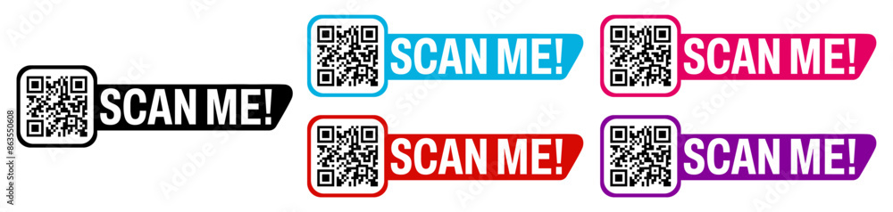 set QR codes for icon. scan me labels for payment and identification ...