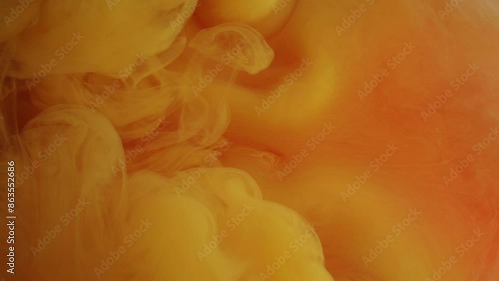 Color smoke cloud. Ink water splash. Defocused bright orange vapor wave ...