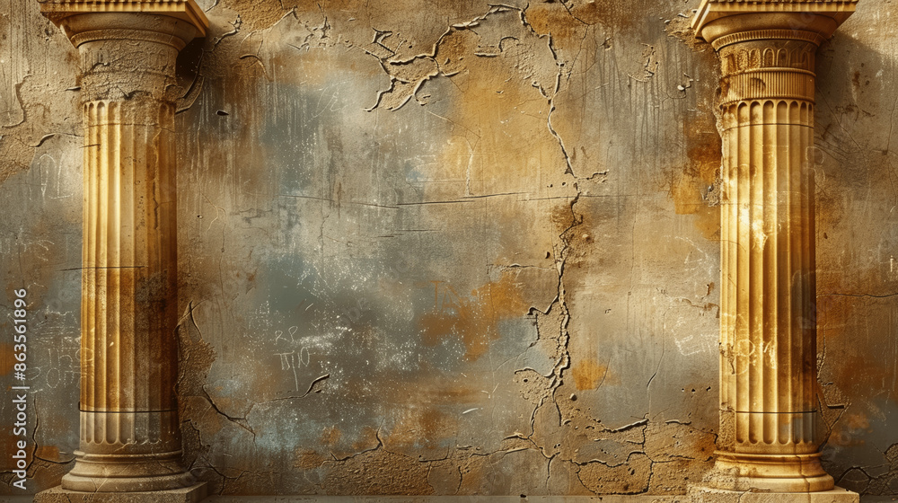 ancient roman and greek vintage wall background with aged plaster stone ...