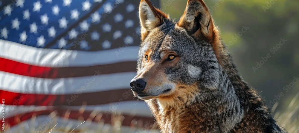 Wolf with USA flag background. 4th of July or America independence day ...