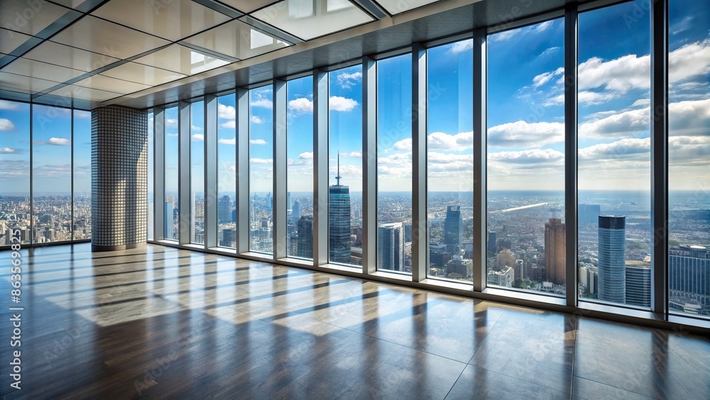 Room on 48th floor with floor-to-ceiling windows overlooking cityscape ...