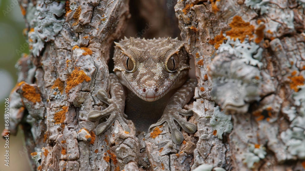 With its body perfectly mimicking the texture and color of a tree trunk ...