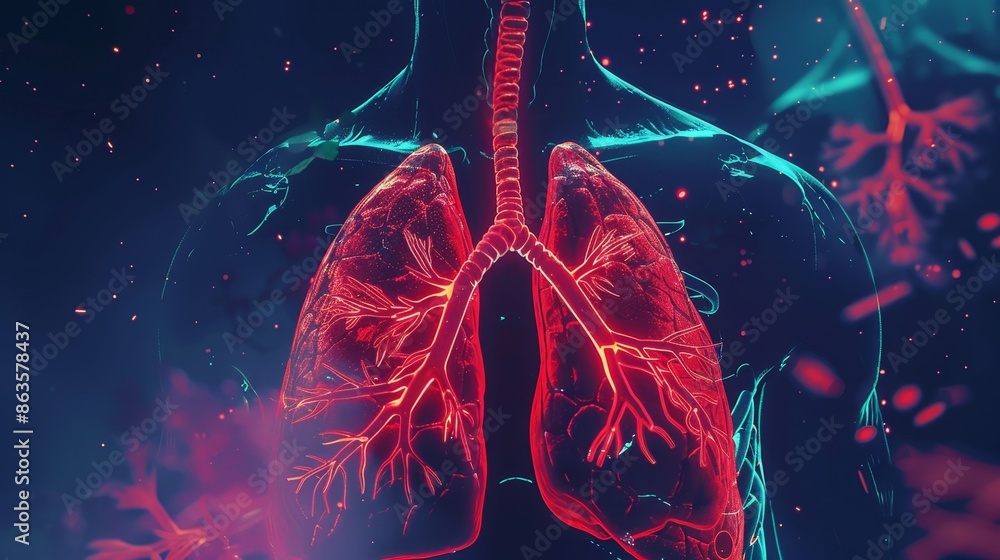 An illustration of the human respiratory system focusing on the lungs ...