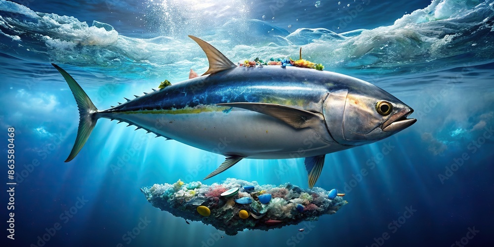 Tuna fish filled with trash, plastic, and microplastic , pollution ...