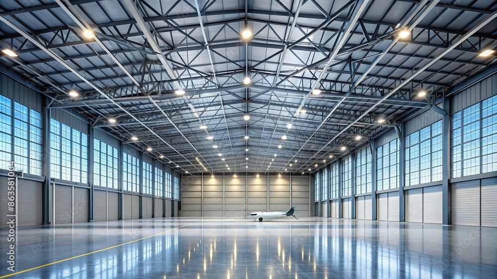 Empty hangar with space to store an airplane, aviation, transportation ...