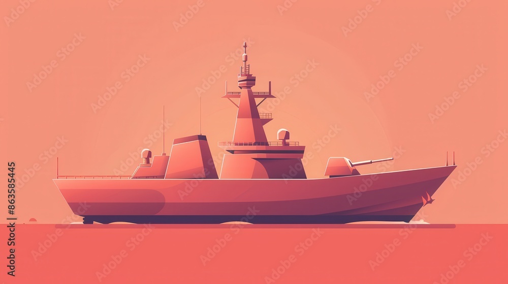 armored landing ship flat design side view defense theme animation ...