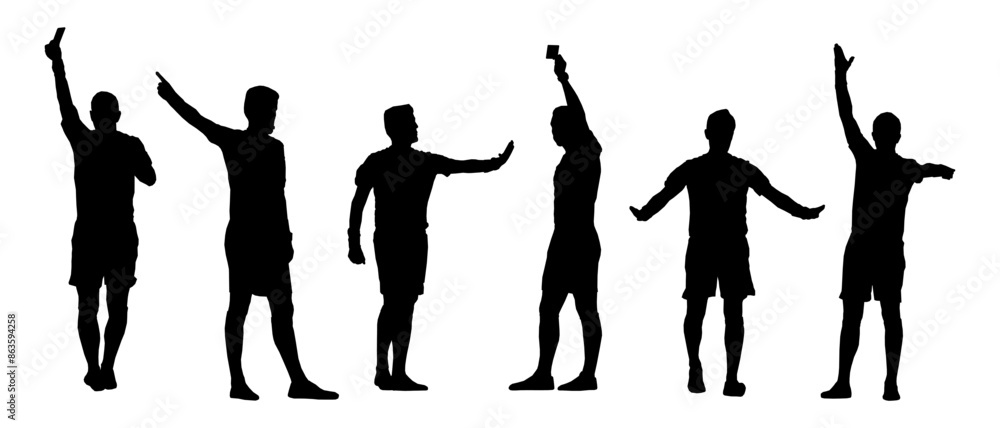 Set of football soccer arbitrator and referee silhouettes. Black, men ...