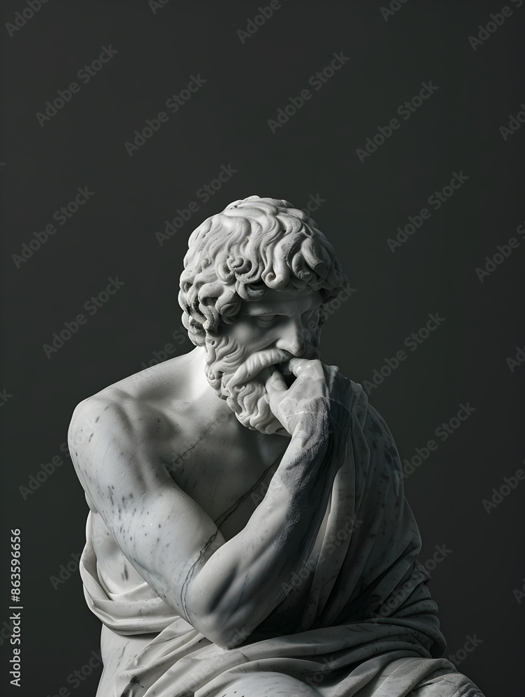 greek statue of a stoic with a sad expression on dark background Stock ...