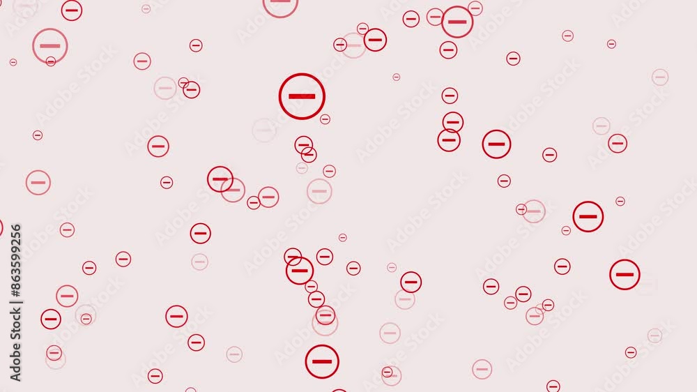 minus signs float horizontally from up to down. Flying through a large ...