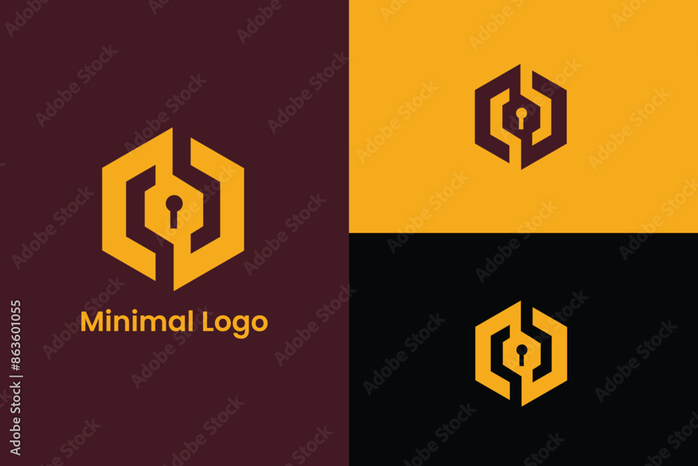 letter CC key lock security protection logo, letter C hexagon home ...