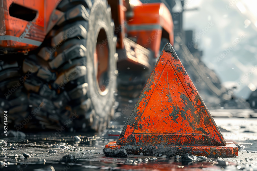 Red emergency stop sign for car crash accident, red triangle warning ...