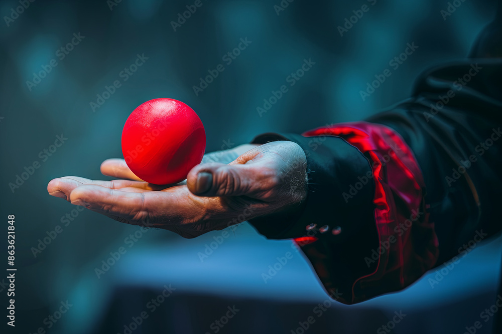 Magician holding an object on the palm of his hand, concept for magic ...
