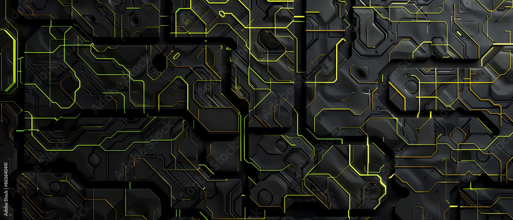 Elaborate Green and Yellow Tech Pattern with Intricate Circuit Designs ...