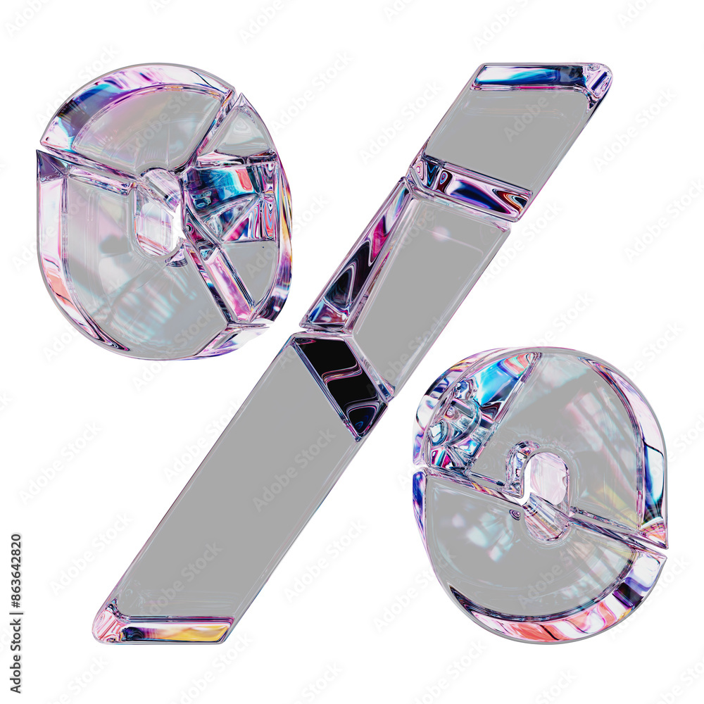 3D transparent alphabet, numbers, sivols.Fractals crack glass. Without ...