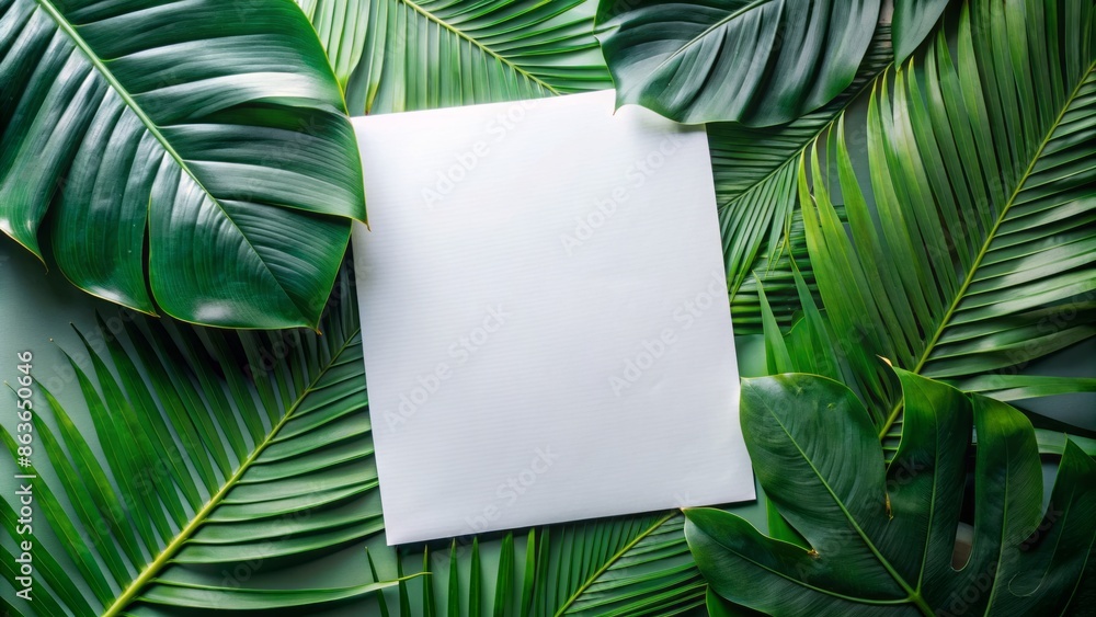 Minimalist white letter paper mockup on a tropical leaf background ...