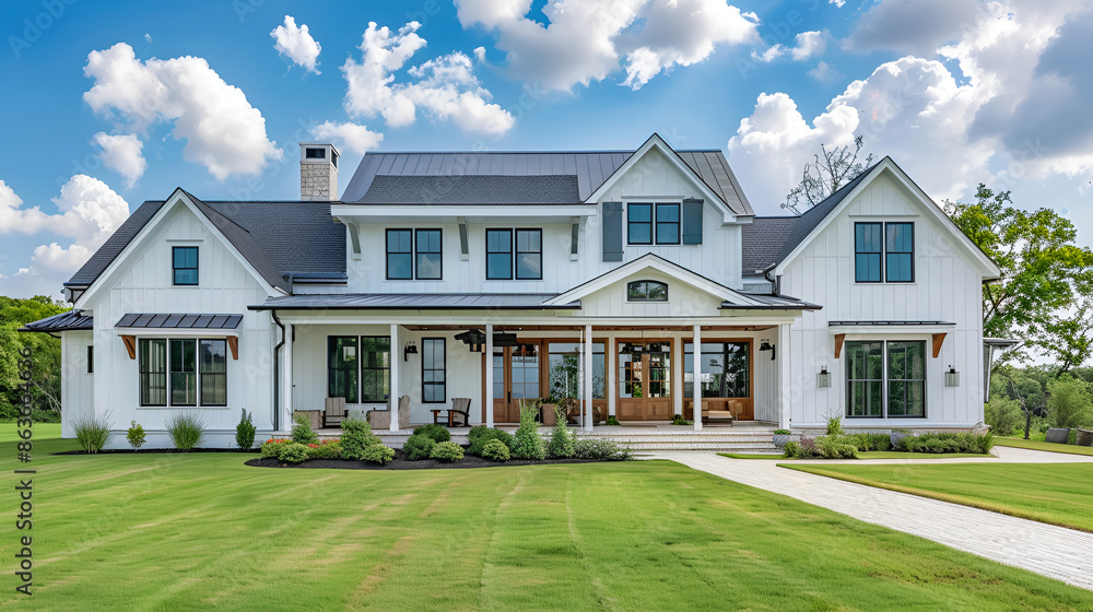 Large family home in a rural area,modern farmhouse with wrap-around ...