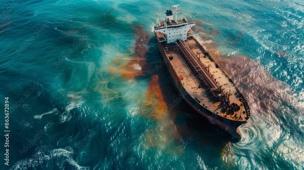 Close-up of an ocean wave with oil leakage contamination from a broken ...