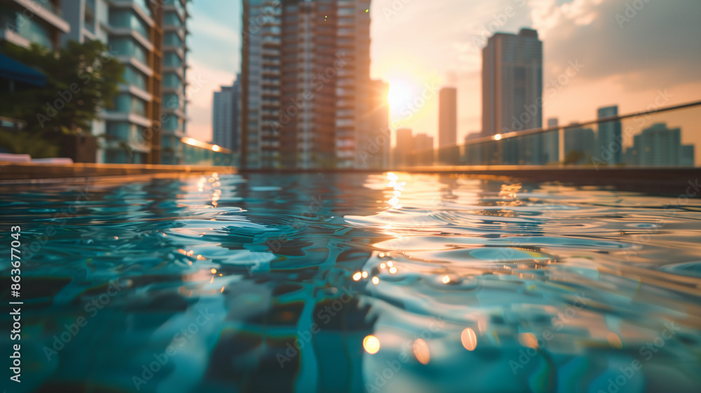 hotel rooftop swimming pool, high rise building background, Ai ...