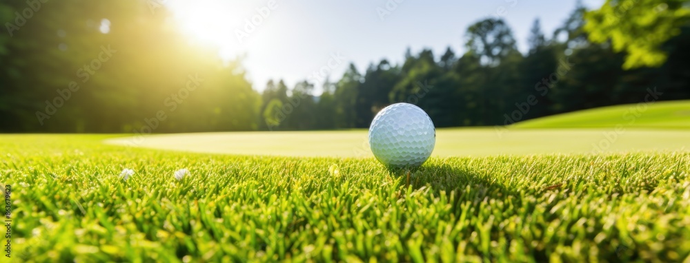 Green grass with golf ball close-up in soft focus at sunlight. Golf ...